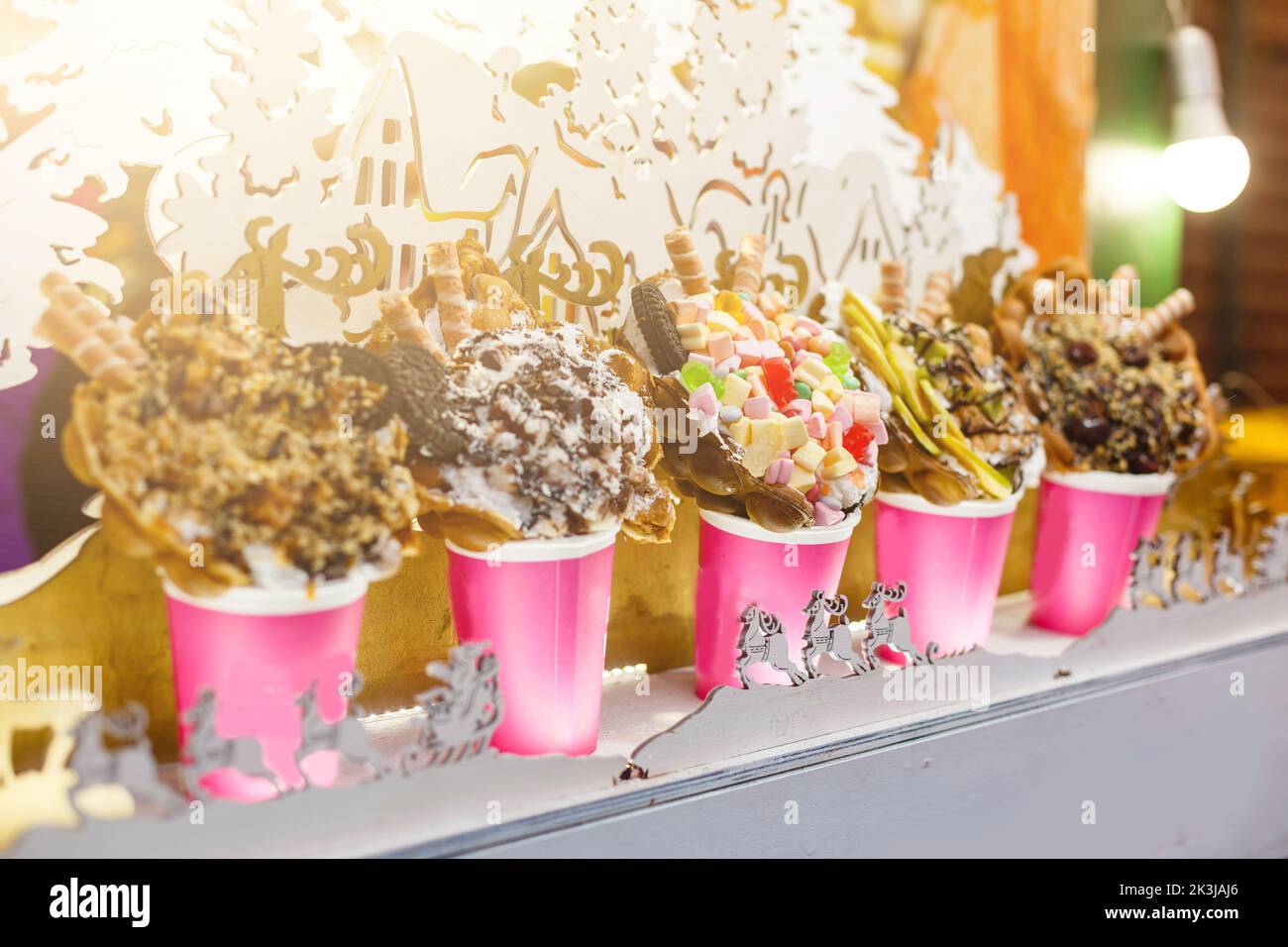 Bubble Waffle, street food cake cream Stock Photo - Alamy