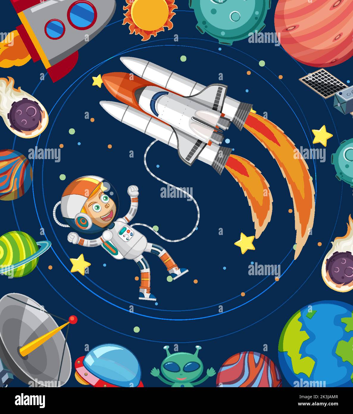 Cartoon space background with astronaut illustration Stock Vector Image ...