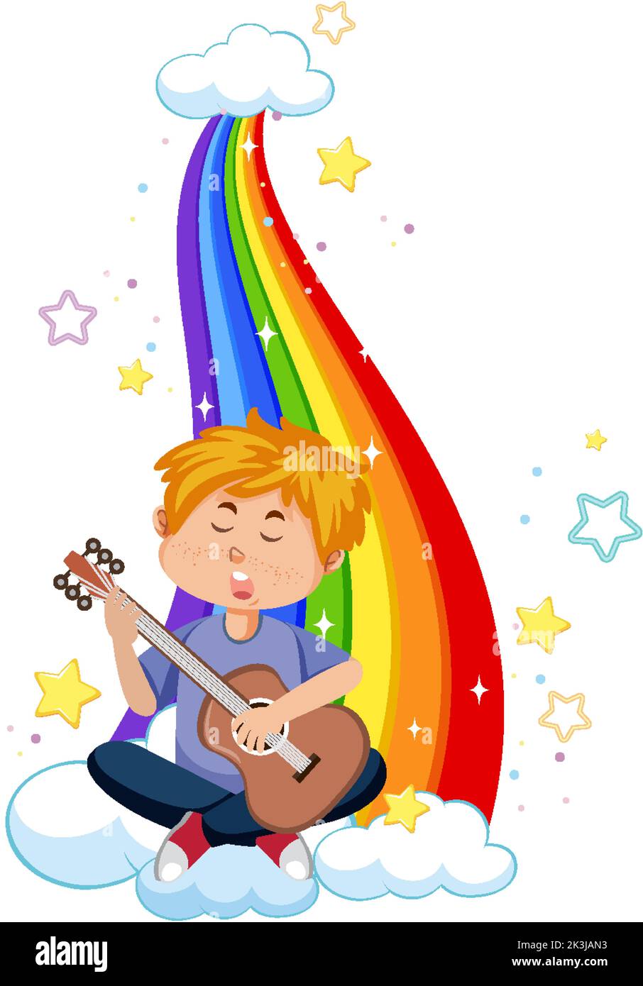 Happy kids on rainbow illustration Stock Vector Image & Art - Alamy