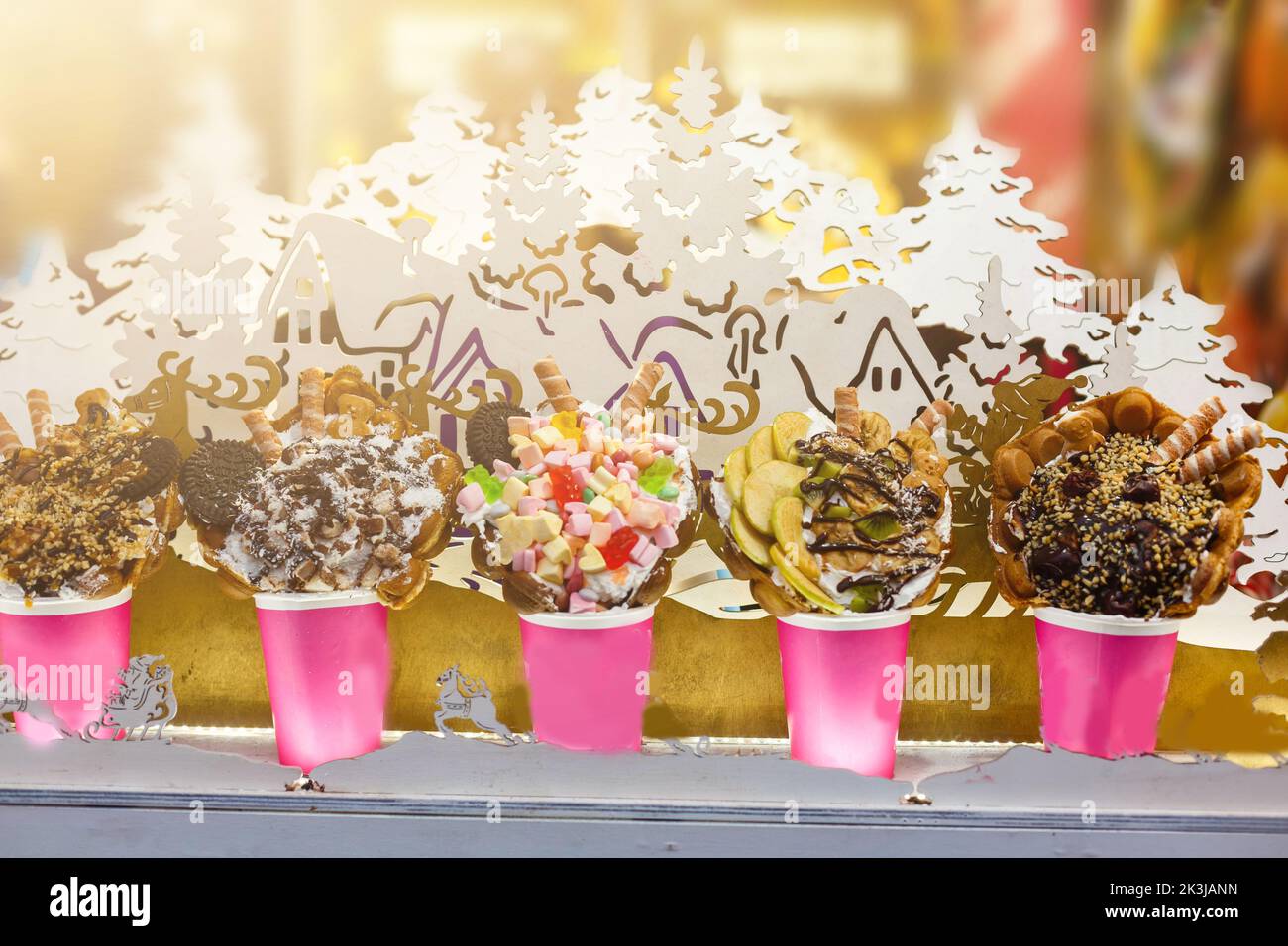 Bubble Waffle, street food cake cream Stock Photo - Alamy