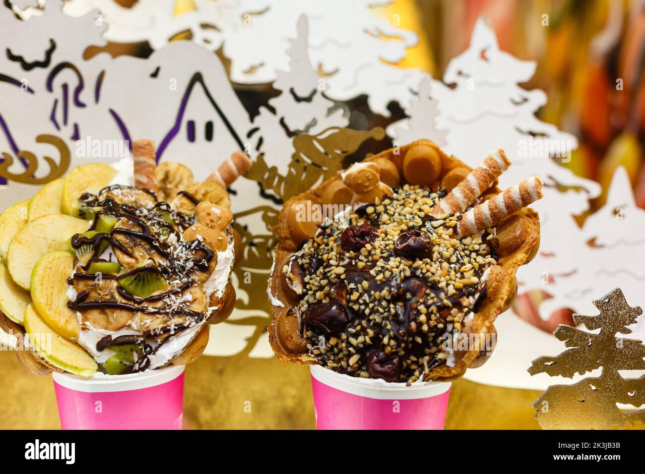 Bubble Waffle, street food cake cream Stock Photo - Alamy