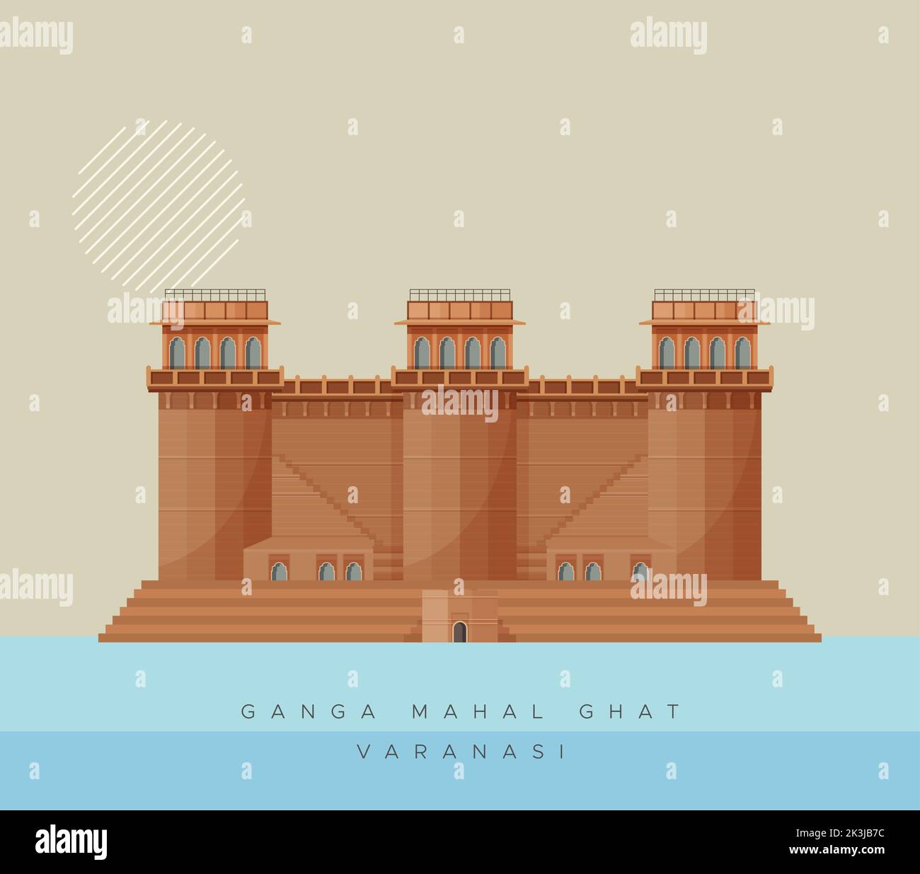 Varanasi City - Ganga Mahal Ghat - Icon Illustration as EPS 10 File ...