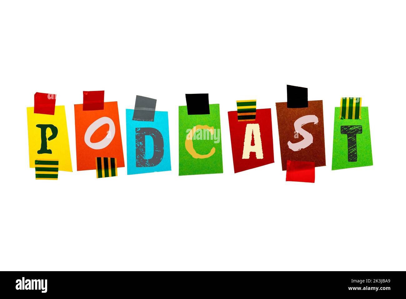 Podcast. Text on colored sheets of paper. White banner Stock Photo - Alamy
