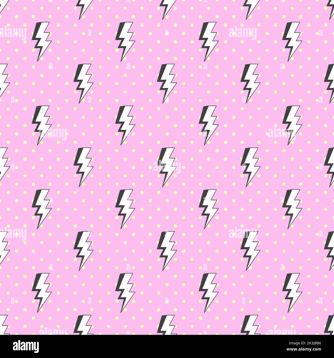 Lightning bolt strike on pink polka dot background. Pink seamless ...