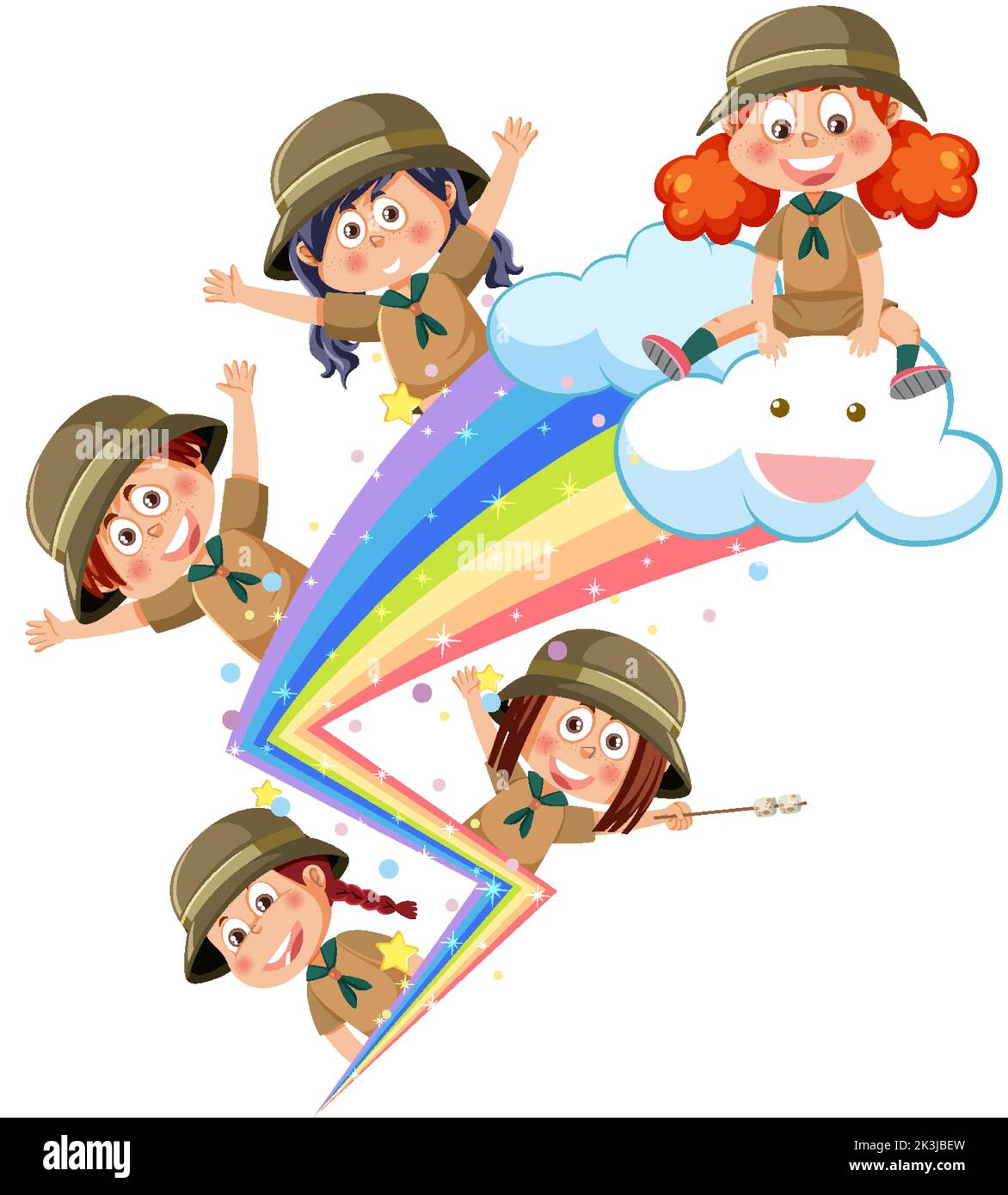 Happy children with rainbow illustration Stock Vector Image & Art - Alamy