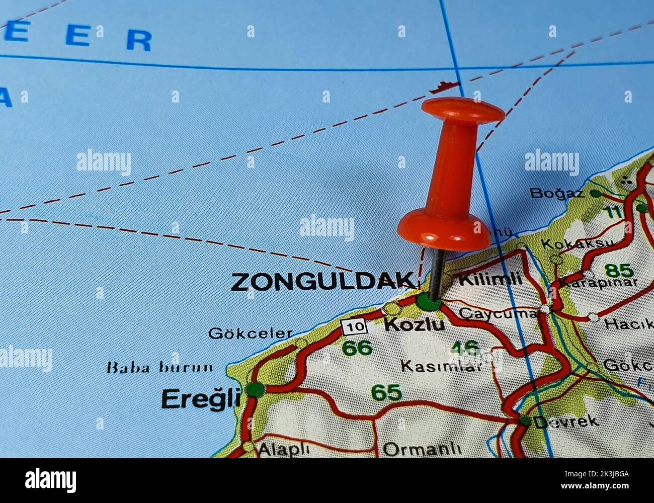 a pin on location on the map of the Zonguldak city in Turkey Stock Photo - Alamy