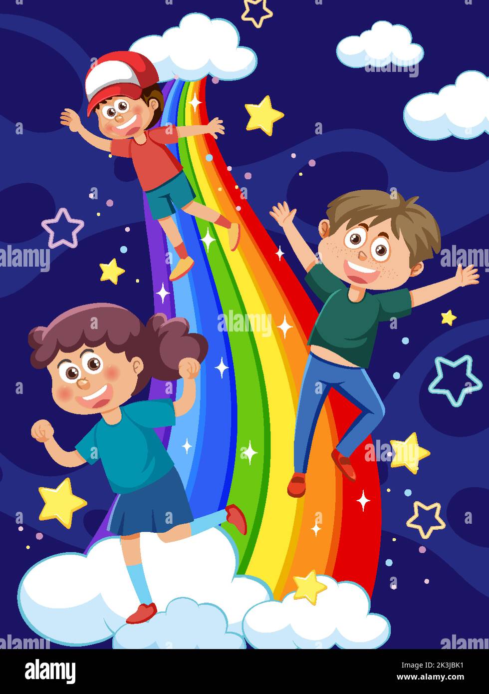 Children on rainbow in the sky illustration Stock Vector Image & Art ...