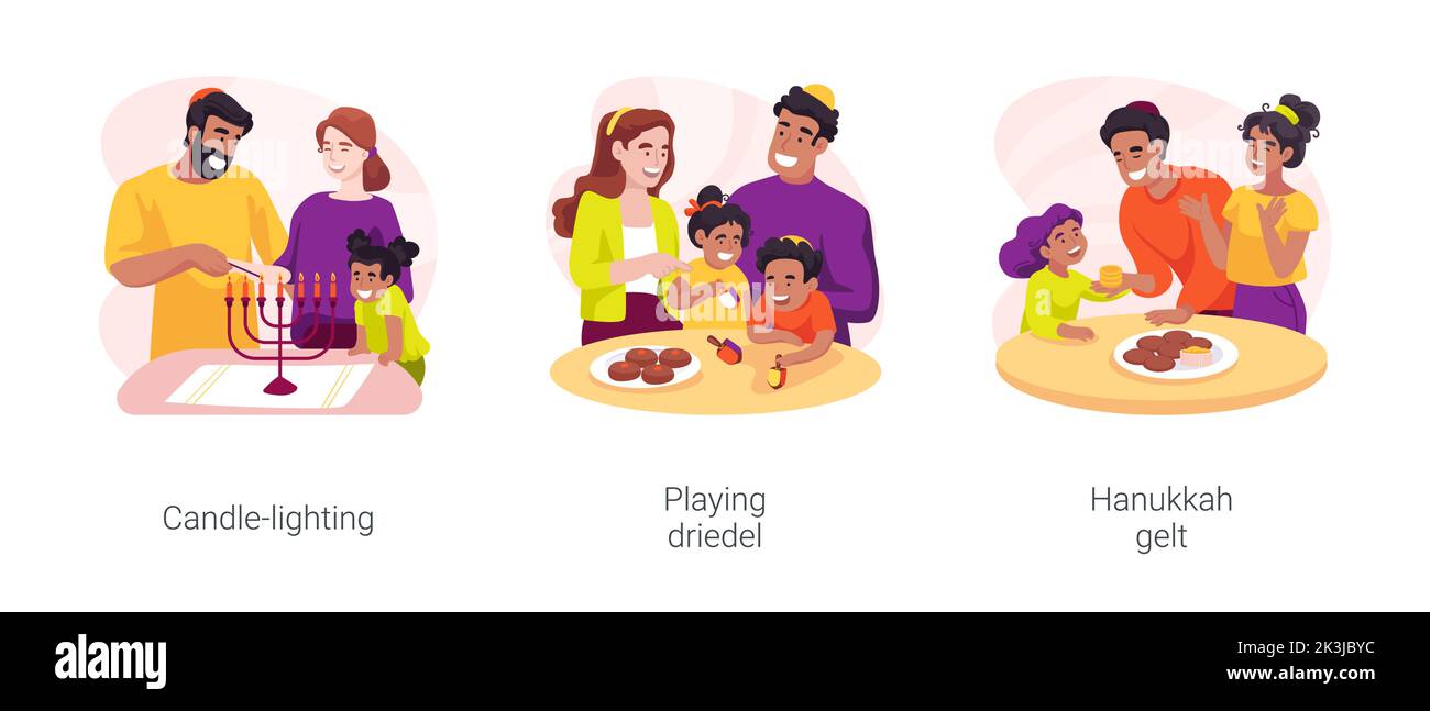 Hanukkah traditions isolated cartoon vector illustration set Stock ...