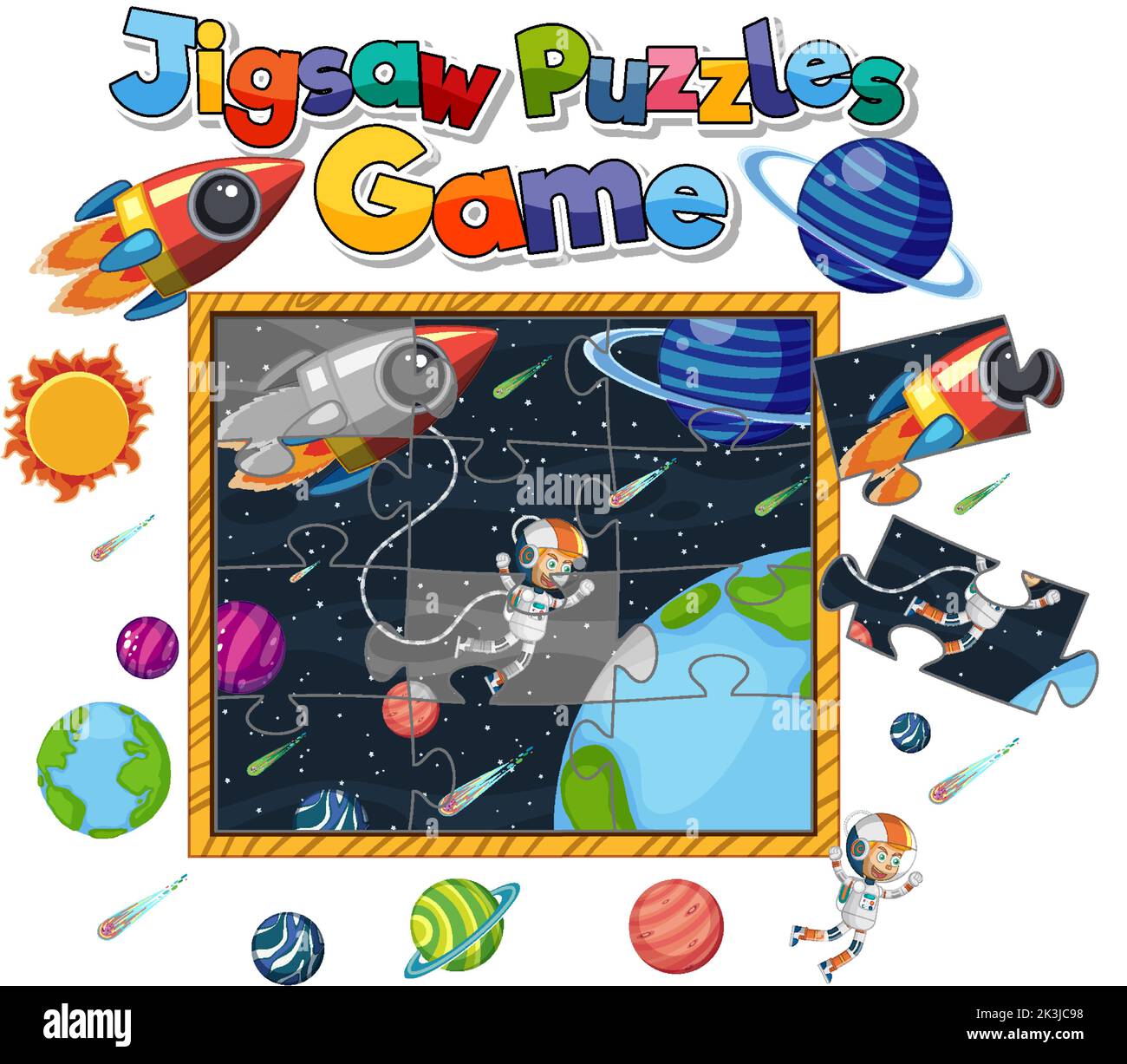 Astronaut in space photo puzzle game template illustration Stock Vector ...