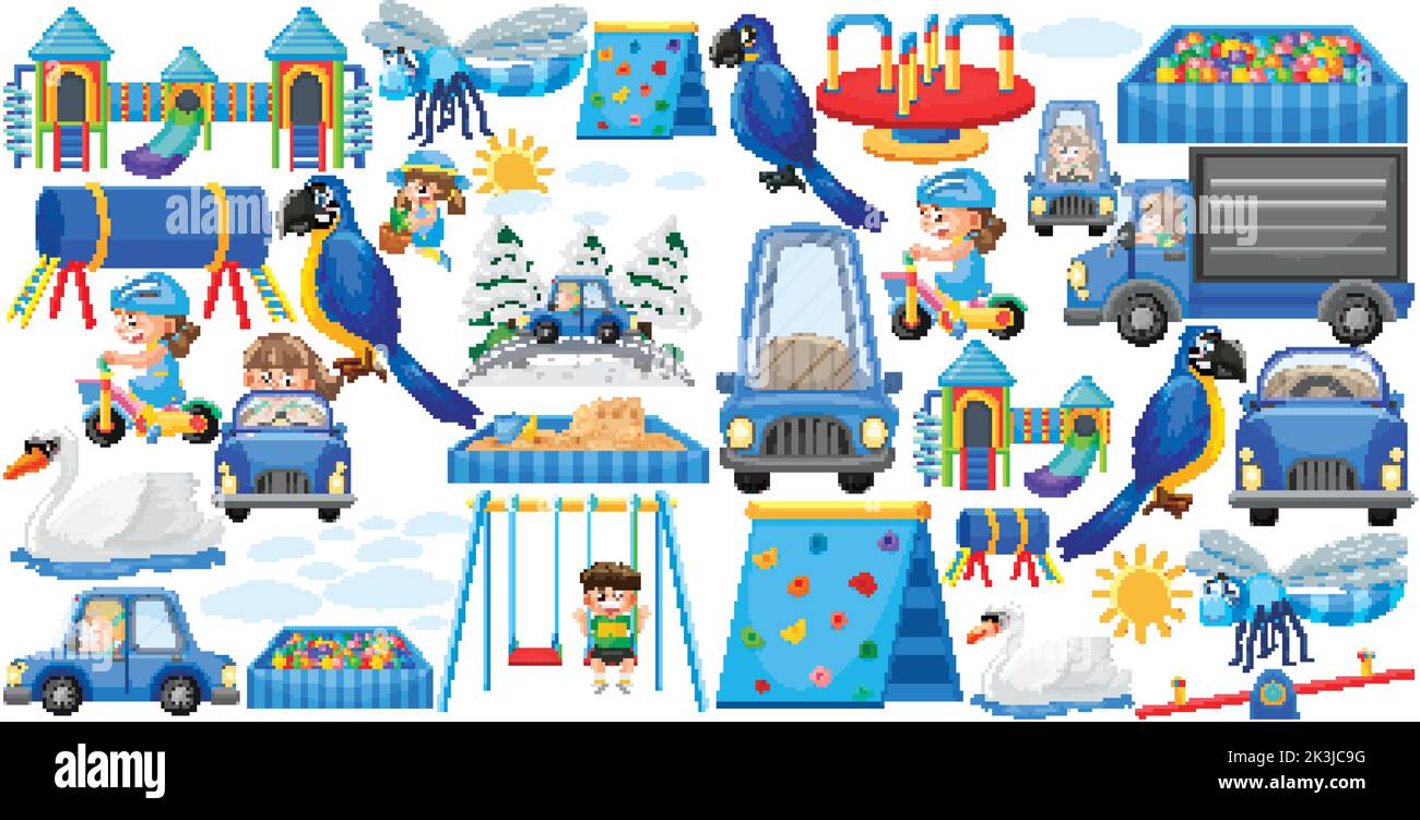 Set of different objects in blue illustration Stock Vector Image & Art ...