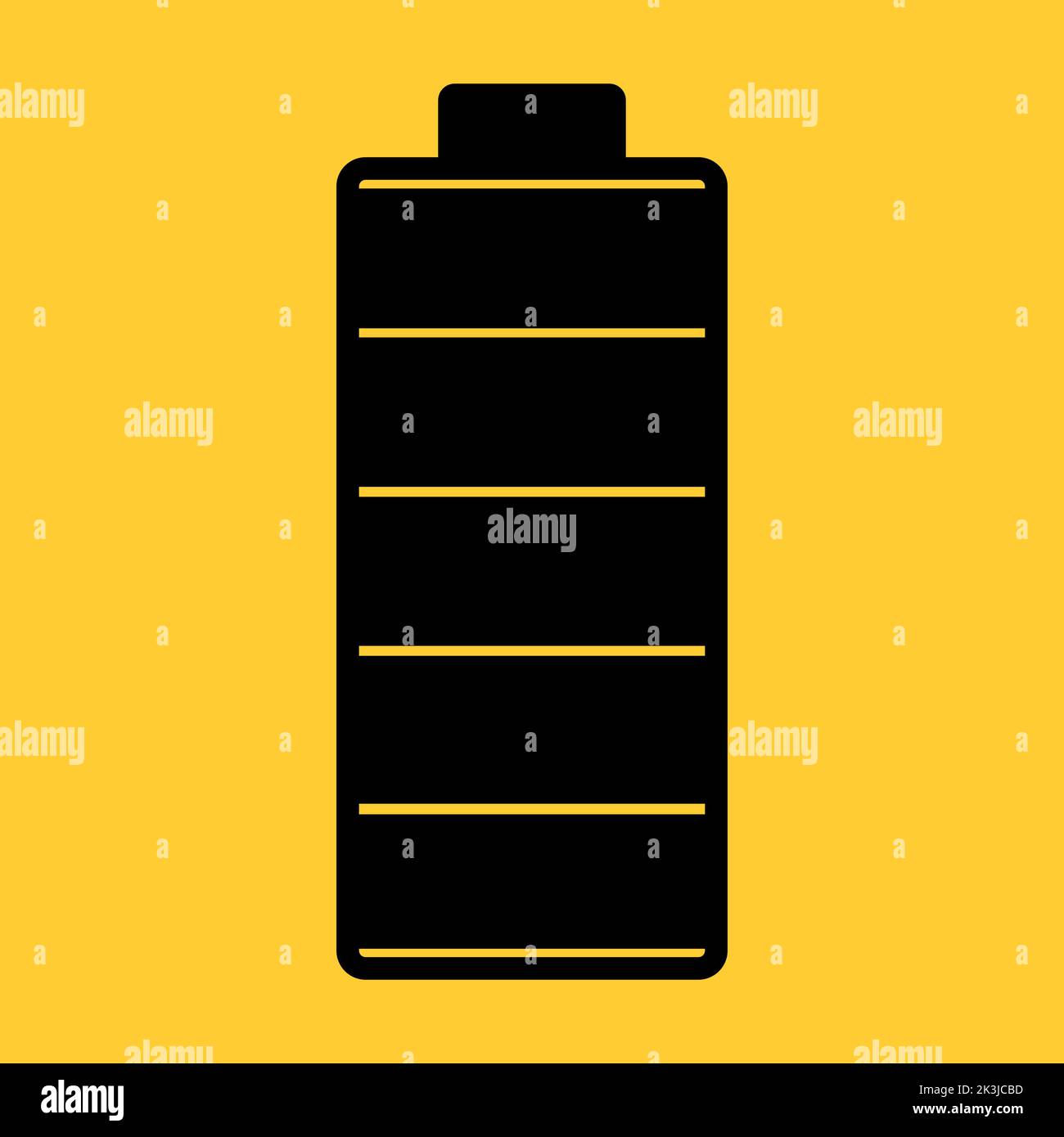 An illustration of a fully charged battery. Black and yellow colors ...