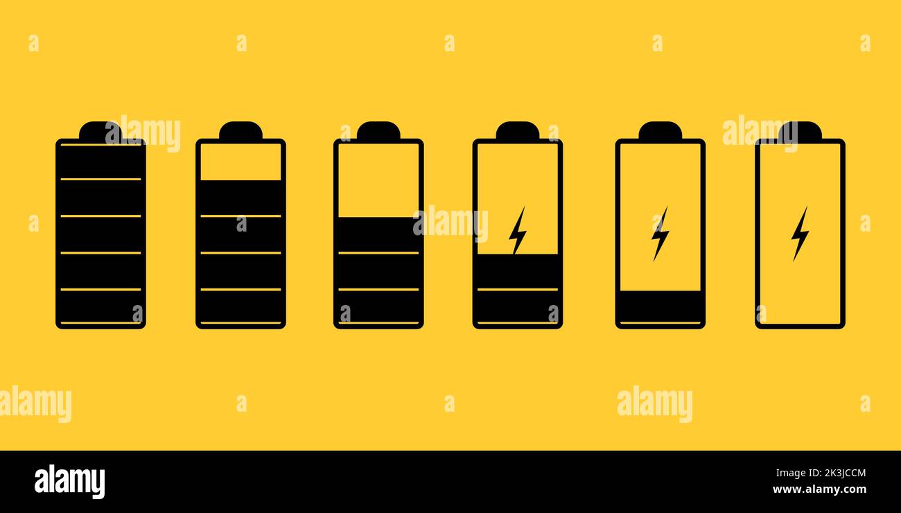 Set of illustrations comparing full and low battery. Black and Yellow ...