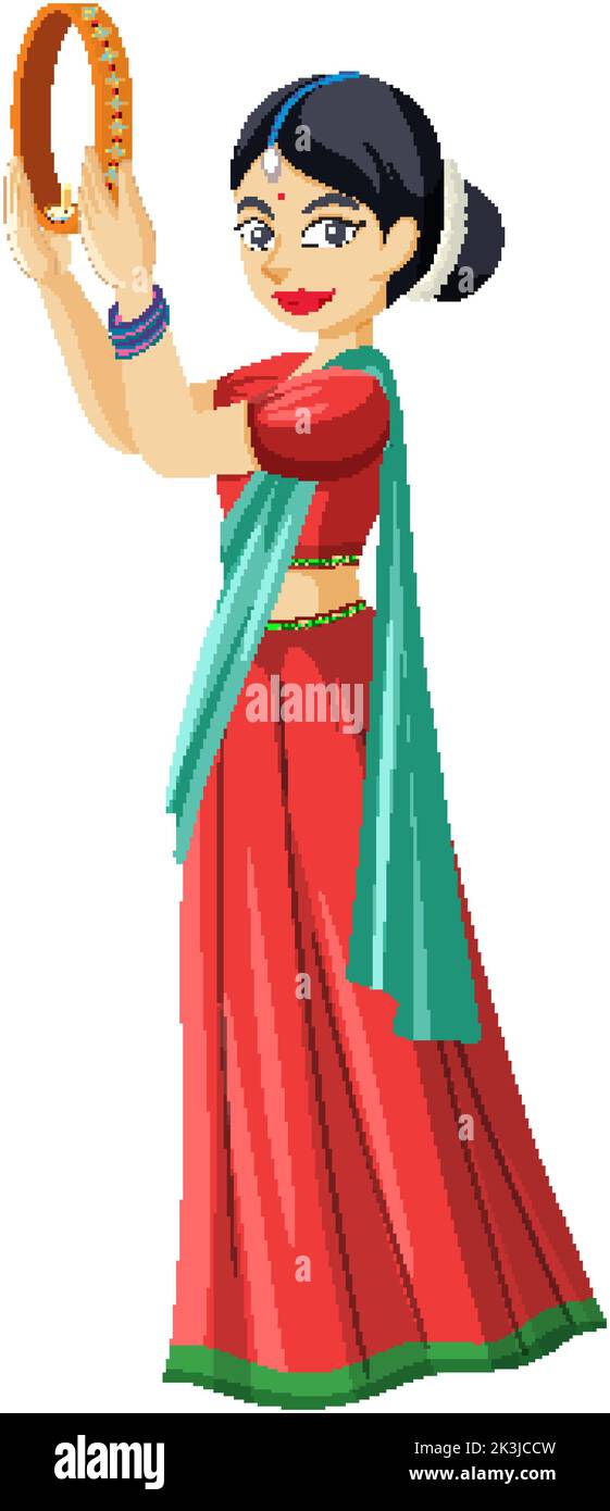 Indian woman in traditional clothing in Karva chauth festival theme ...