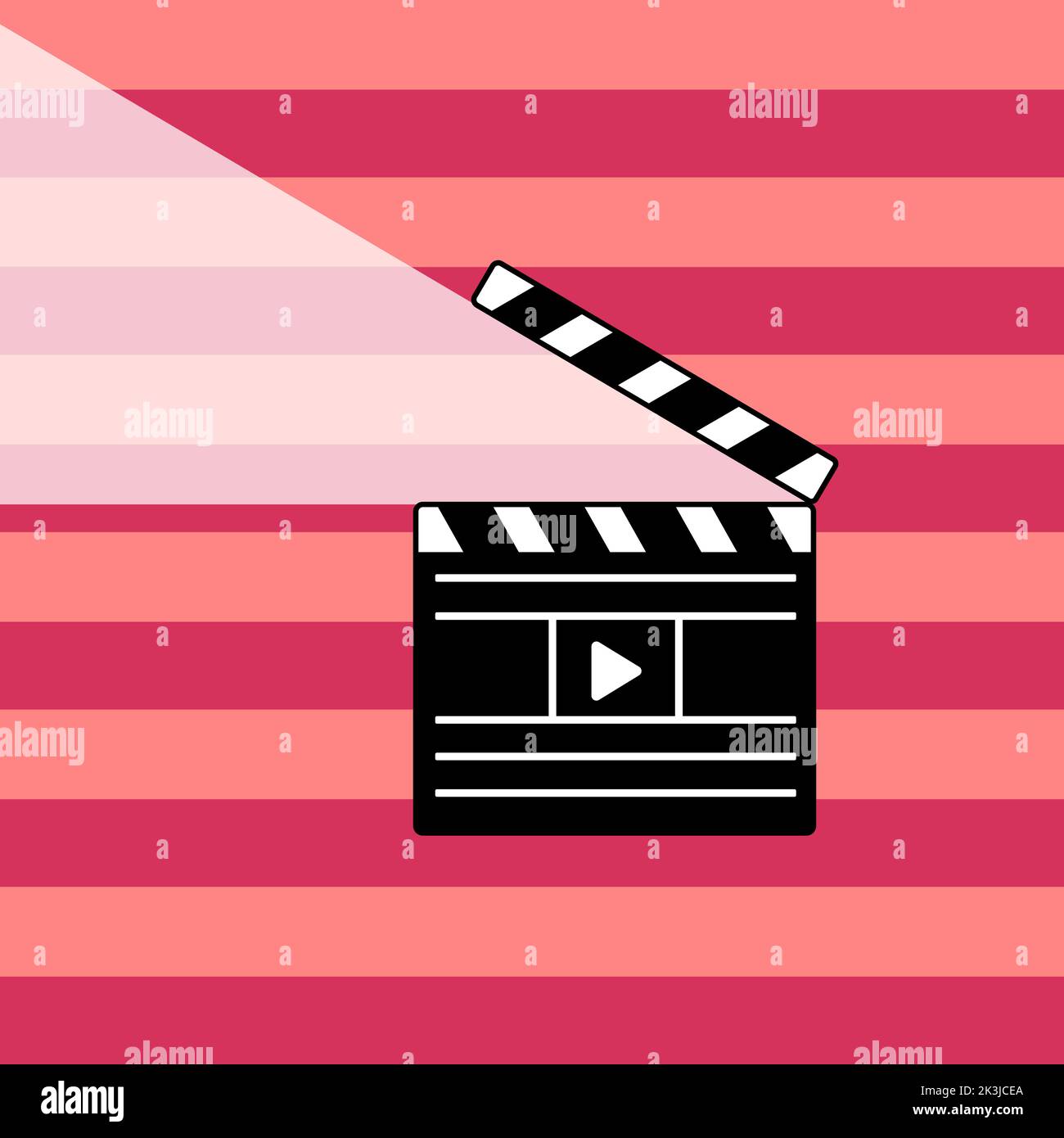 Clapperboard on a pink striped background. Simple flat vector ...