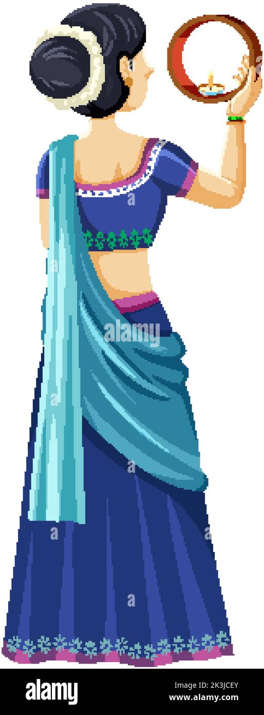 Indian woman in traditional clothing in Karva chauth festival theme ...
