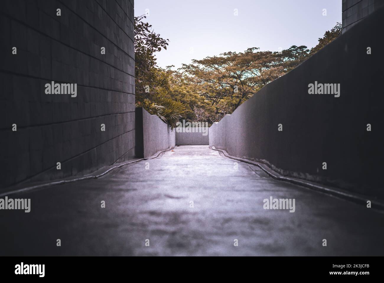 A long walkway on a modern building side Stock Photo - Alamy