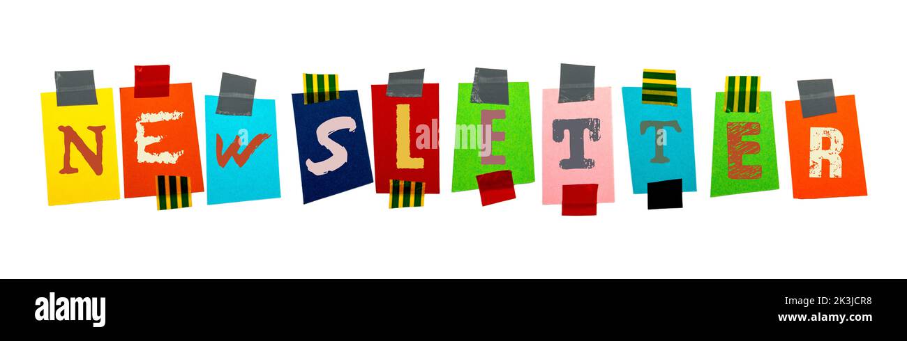 Newsletter. Colorful letters on white background. Horizontal web banner ...