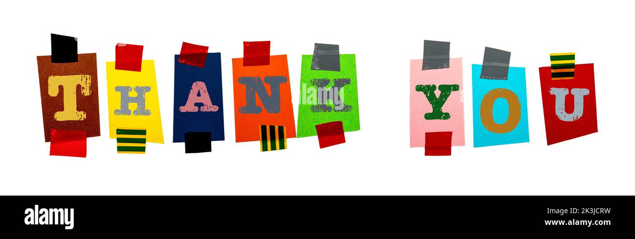 Thank You. White horizontal banner with colored text Stock Photo - Alamy