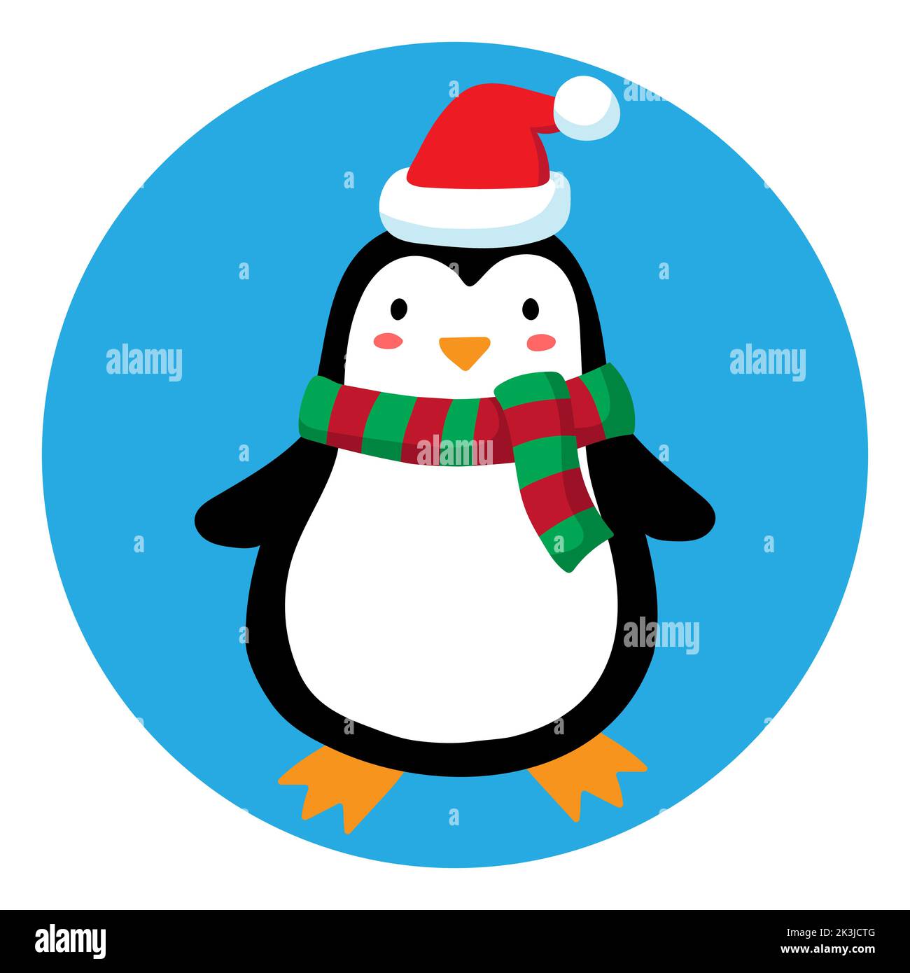 Cartoon penguin in a scarf and hat. A penguin in a red-green scarf and ...