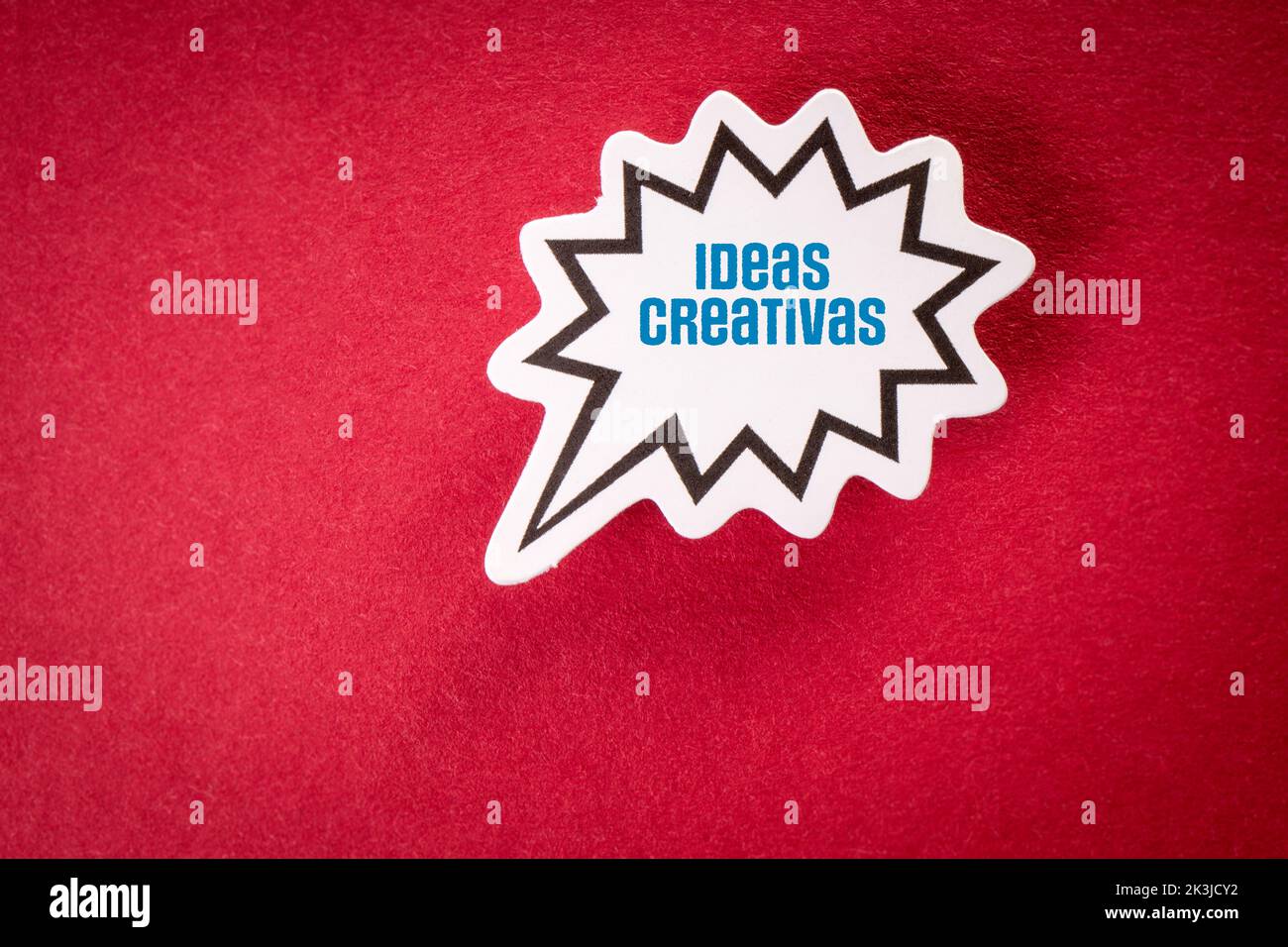 Creative ideas. In Spanish. Speech bubble with text on red background ...