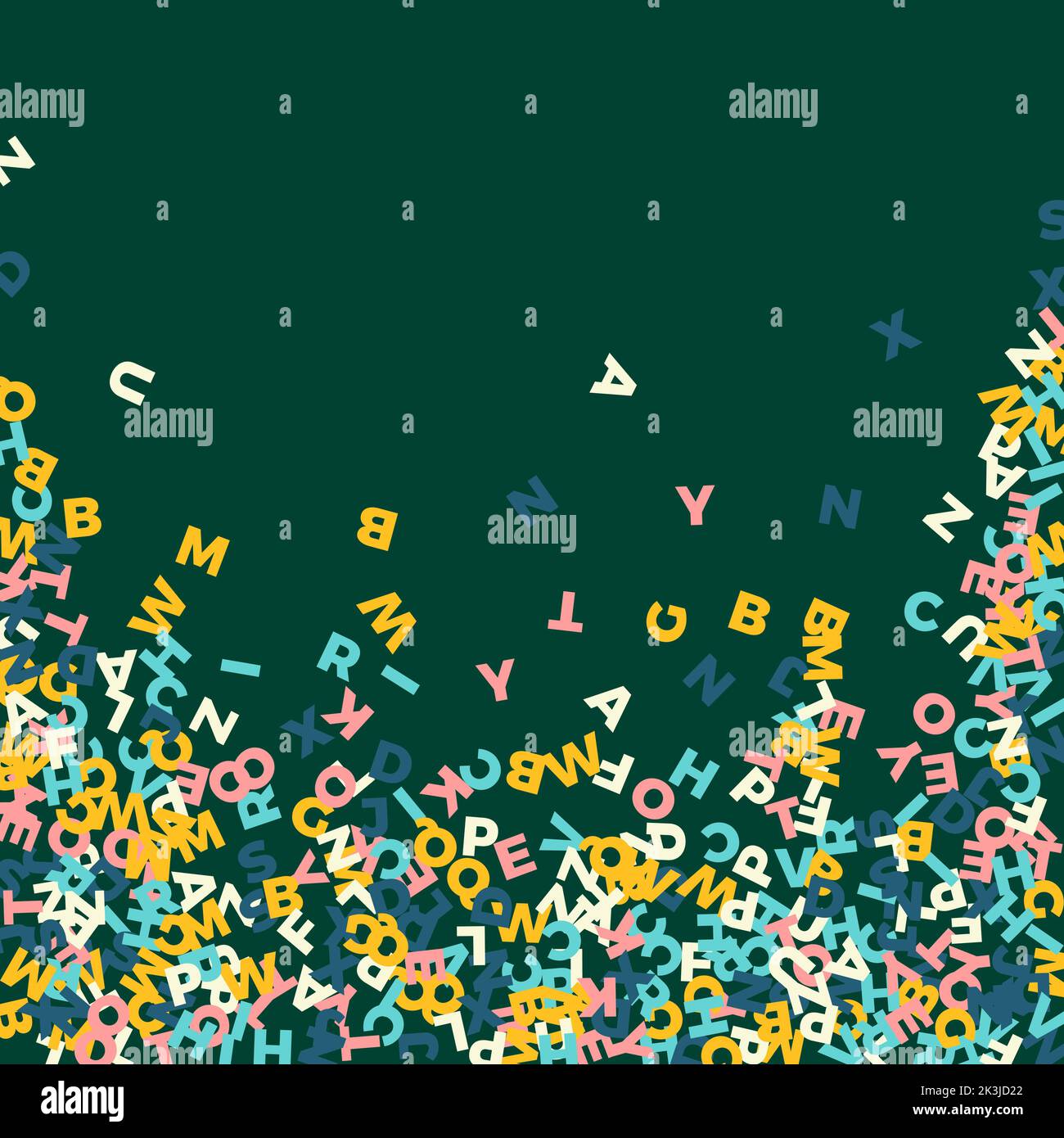 Falling letters of English language. Pastel flying words of Latin ...