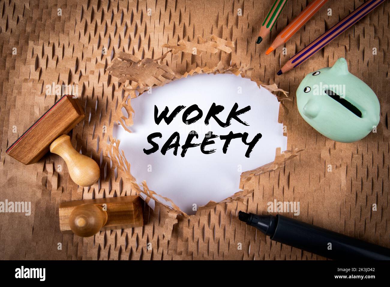 Work Safety. Cardboard paper and office supplies Stock Photo - Alamy