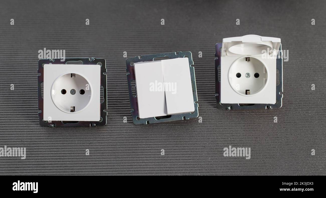 Set of modern electrical devices for the home. Electrical socket with a ...