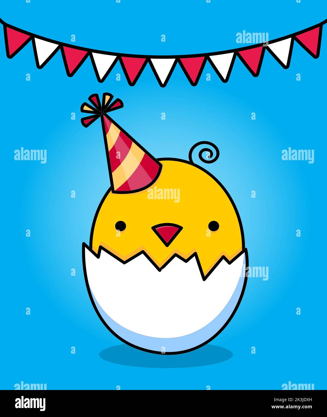 Birthday card. Yellow chicken in a shell. Children's print. Vector ...