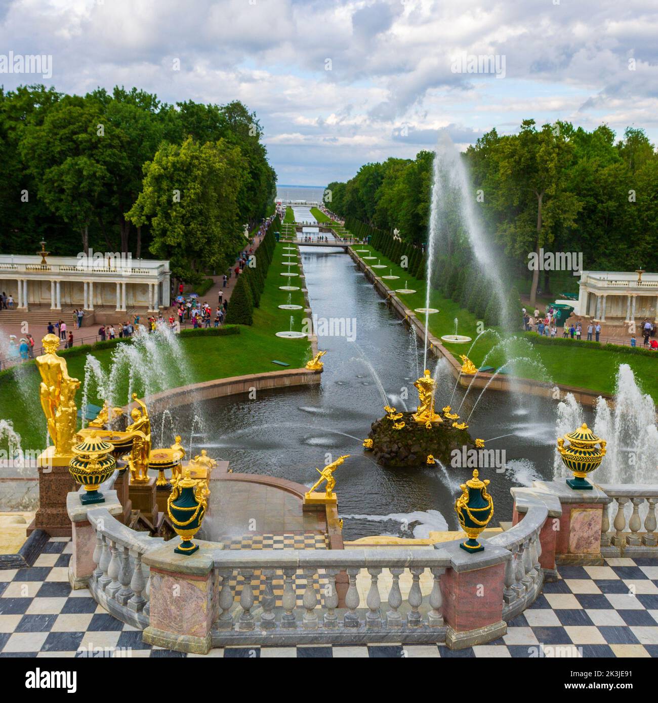 St. Petersburg, Russia - August 12, 2017: Peterhof in summer, lower ...