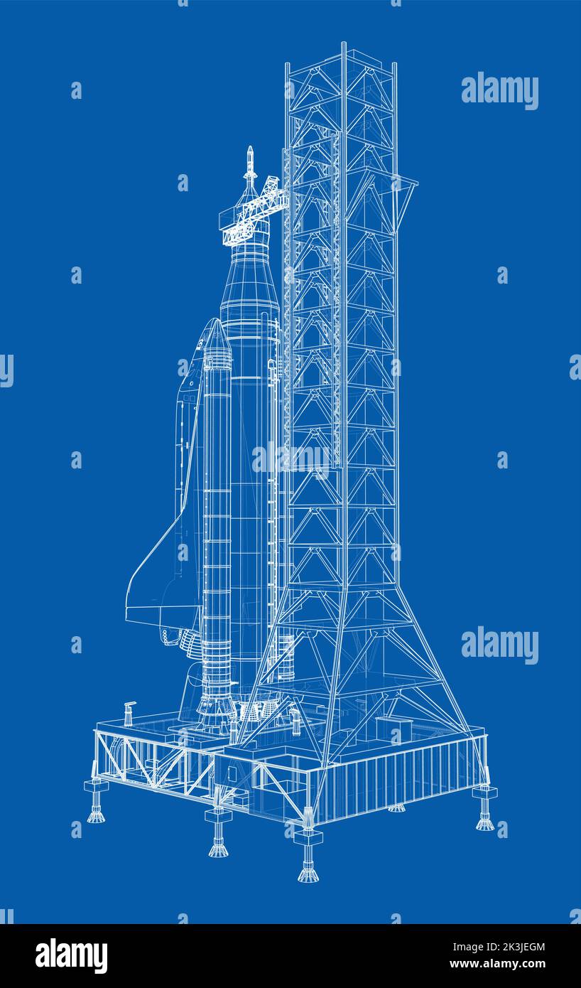 Space Rocket on launch pad. Vector rendering of 3d Stock Vector Image ...