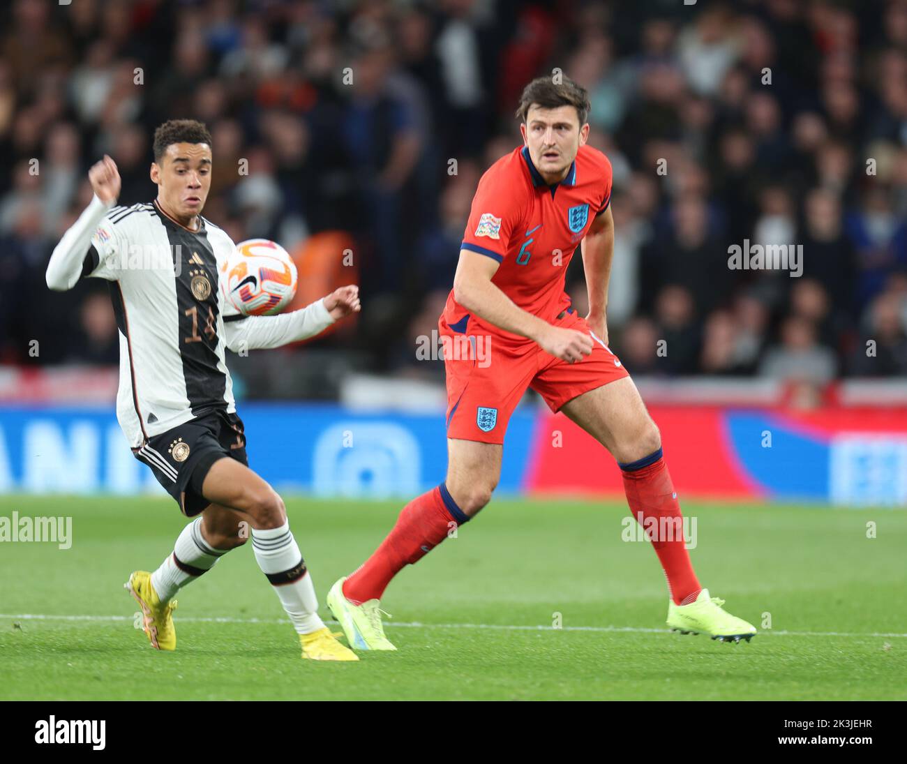 LONDON ENGLAND - SEPTEMBER 26 : L-R Jamal Musiala (Bayern Munich) of ...