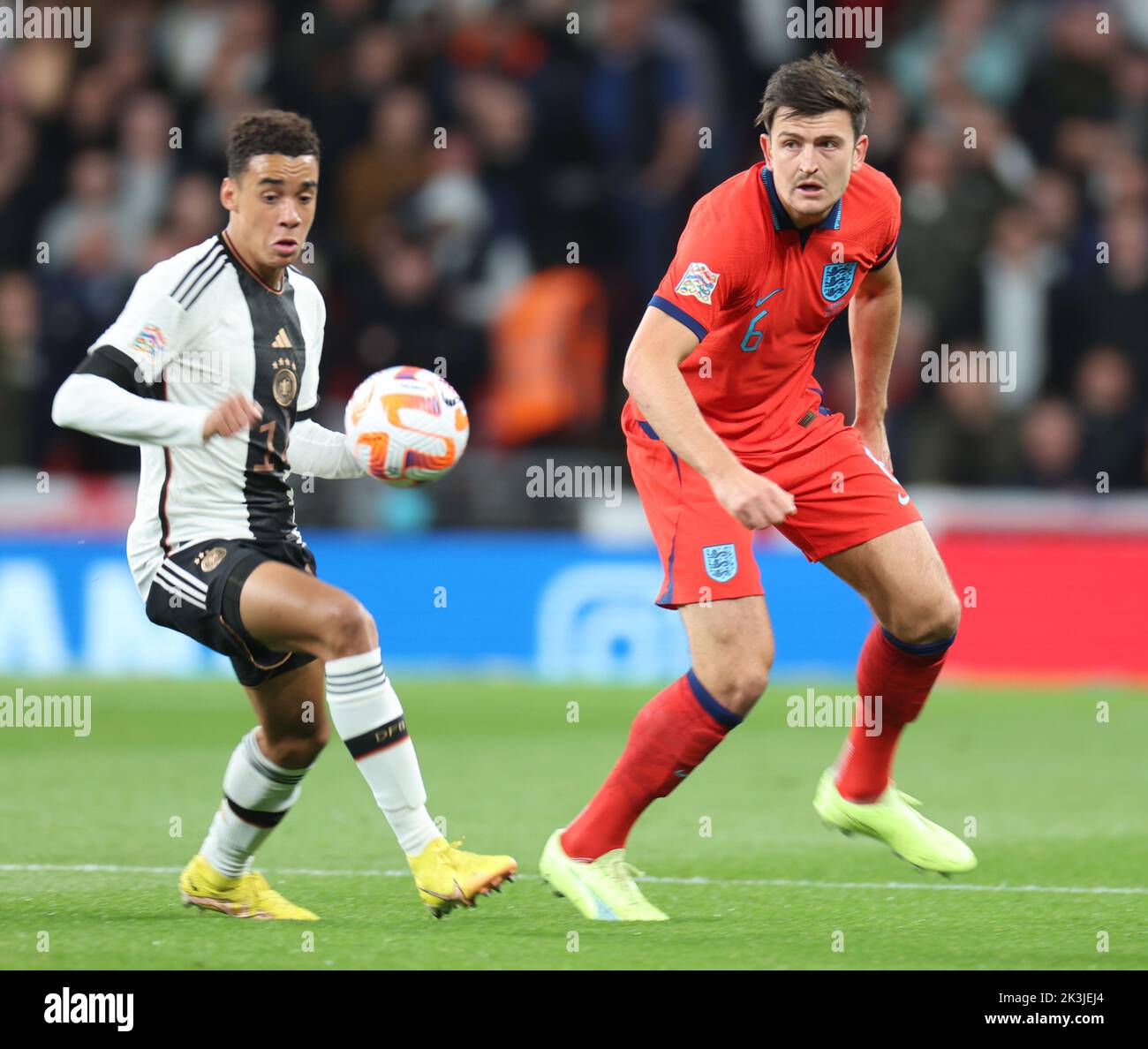 LONDON ENGLAND - SEPTEMBER 26 : L-R Jamal Musiala (Bayern Munich) of ...