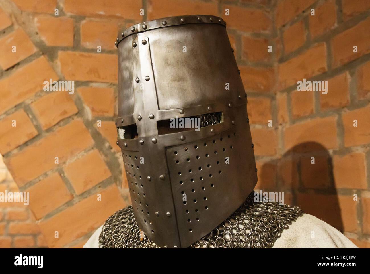 Protective old topfhelm helmet from the 14th century used in Europe ...
