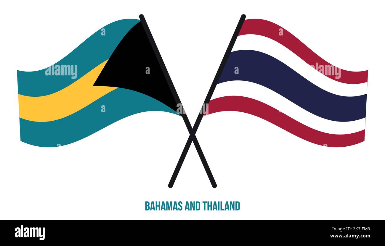 Bahamas and Thailand Flags Crossed And Waving Flat Style. Official ...