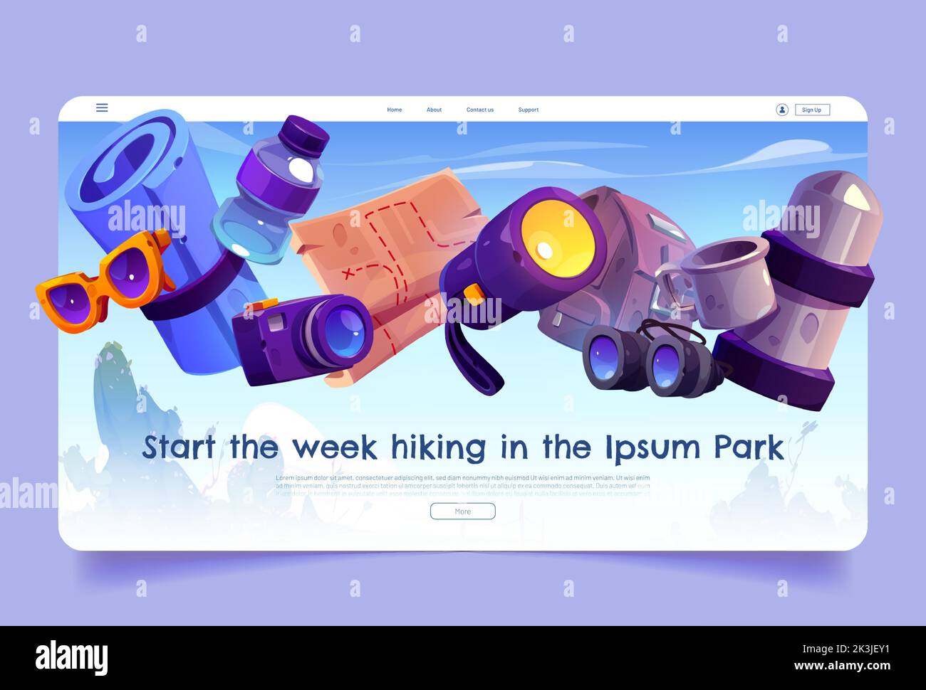 Hiking cartoon landing page, hike tracking, camping adventure concept ...