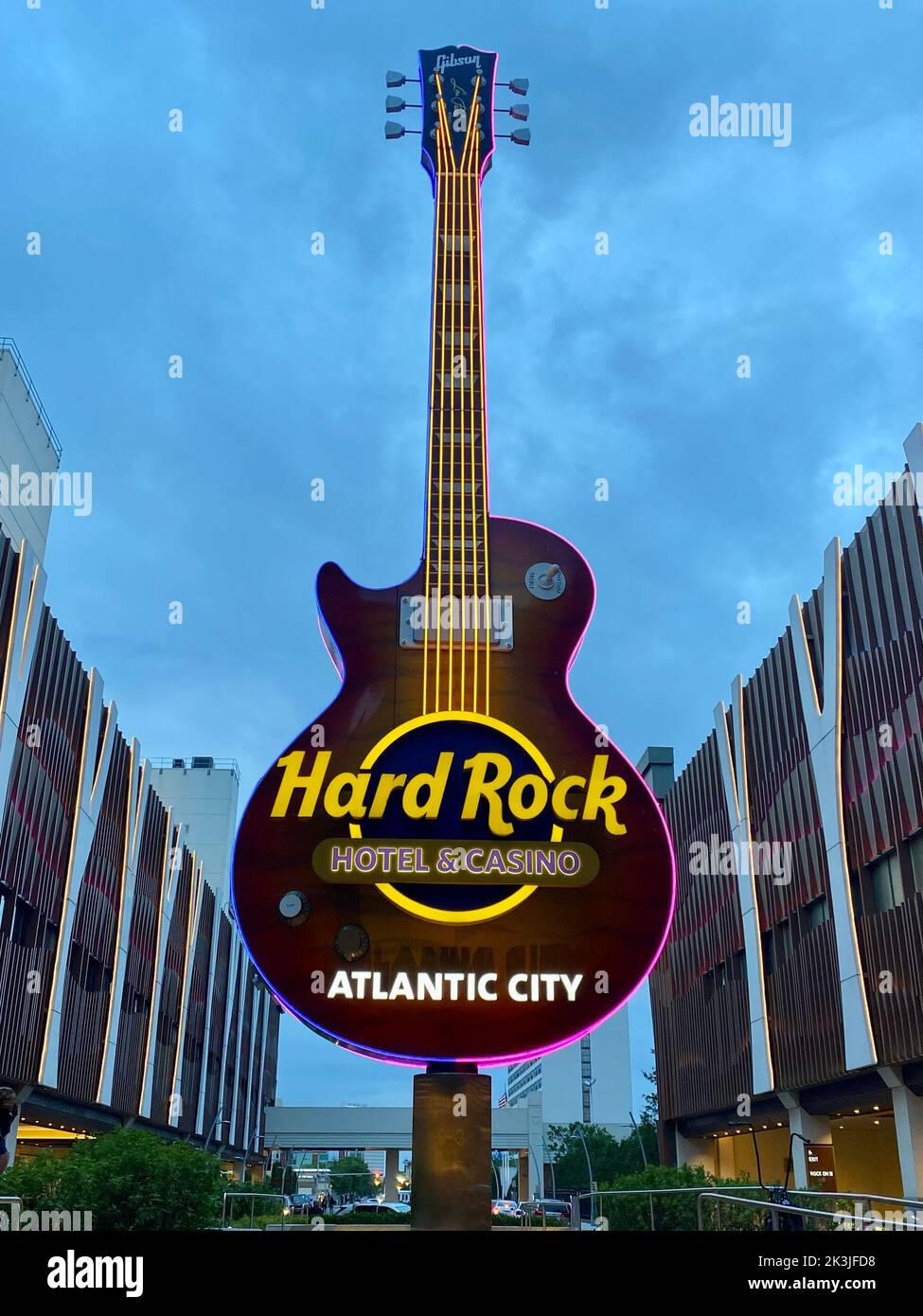 A vertical shot of the Hard Rock cafe sign in Atlantic City Stock Photo ...