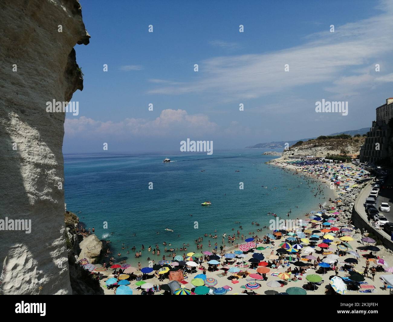 An aerial view of the Tropea town in Calabria Italy, and the beach ...
