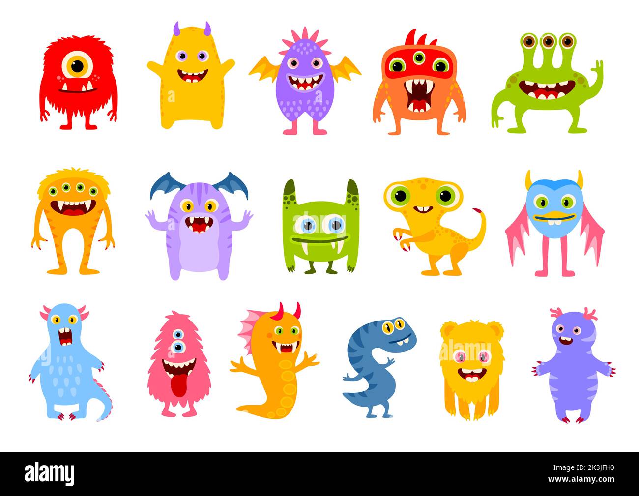 Cartoon funny monster characters. Cute comic halloween joyful ...