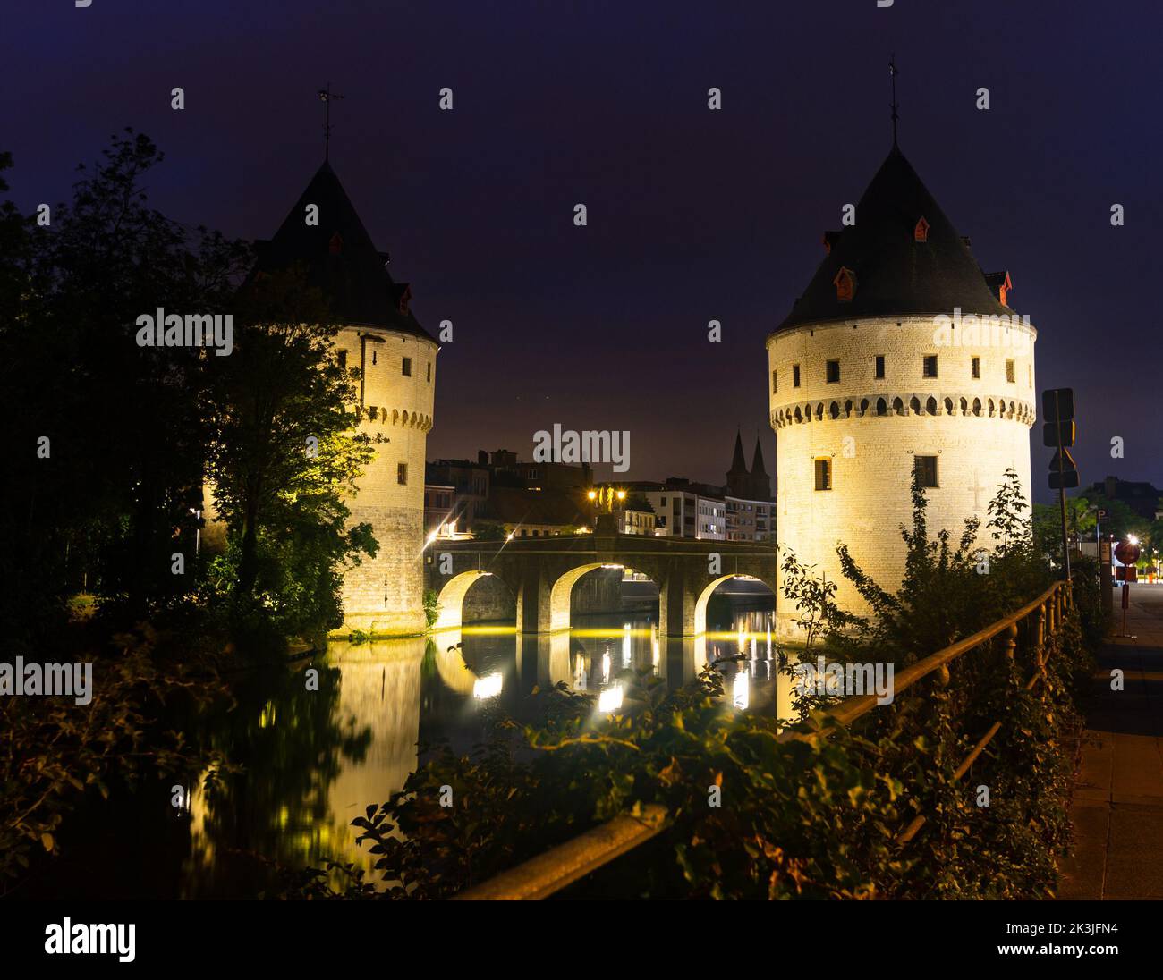 Broel Towers in Belgian city of Kortrijk at night Stock Photo - Alamy