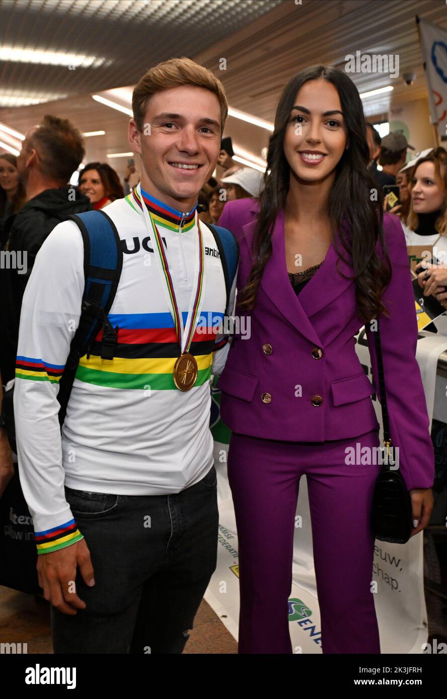 Belgian new world champion Remco Evenepoel and Remco's girlfriend Oumi ...