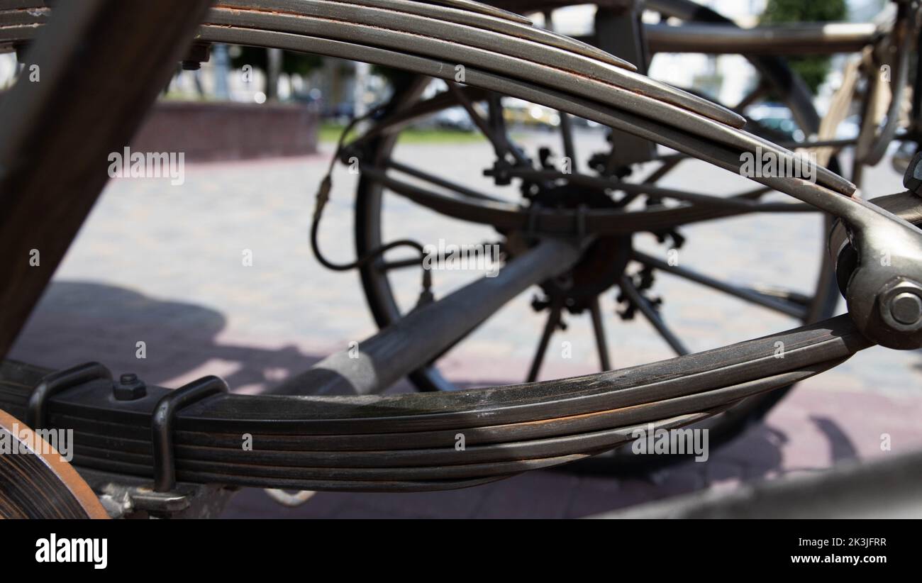 Springs in the old carriage, suspension system in the carriage. Close ...
