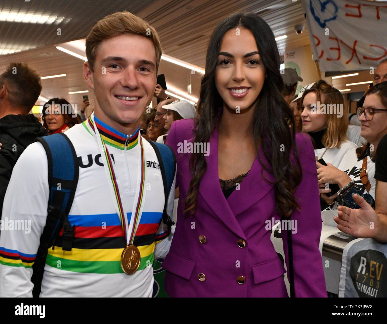 Belgian new world champion Remco Evenepoel and Remco's girlfriend Oumi ...