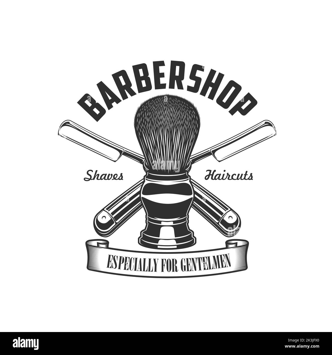 Barbershop shaving brush and razor icon, barber shop haircut salon ...