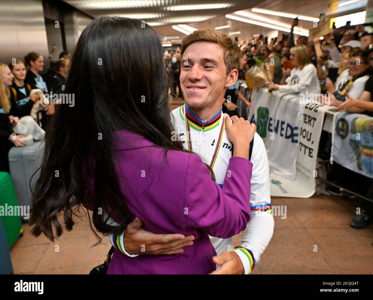 Belgian new world champion Remco Evenepoel and Remco's girlfriend Oumi ...