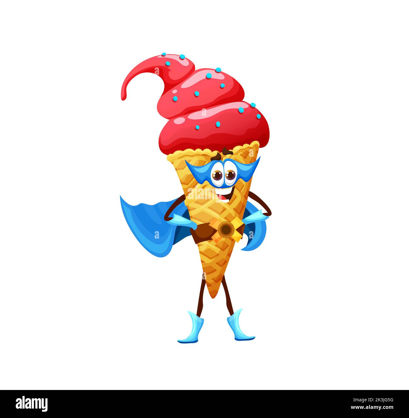 Cartoon ice cream cone superhero character. Happy smiling gelato or ...