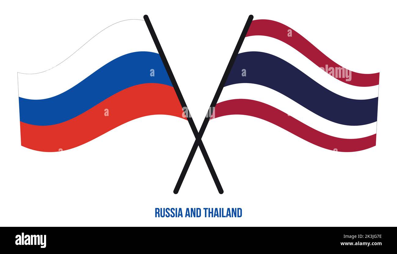 Russia and Thailand Flags Crossed And Waving Flat Style. Official ...