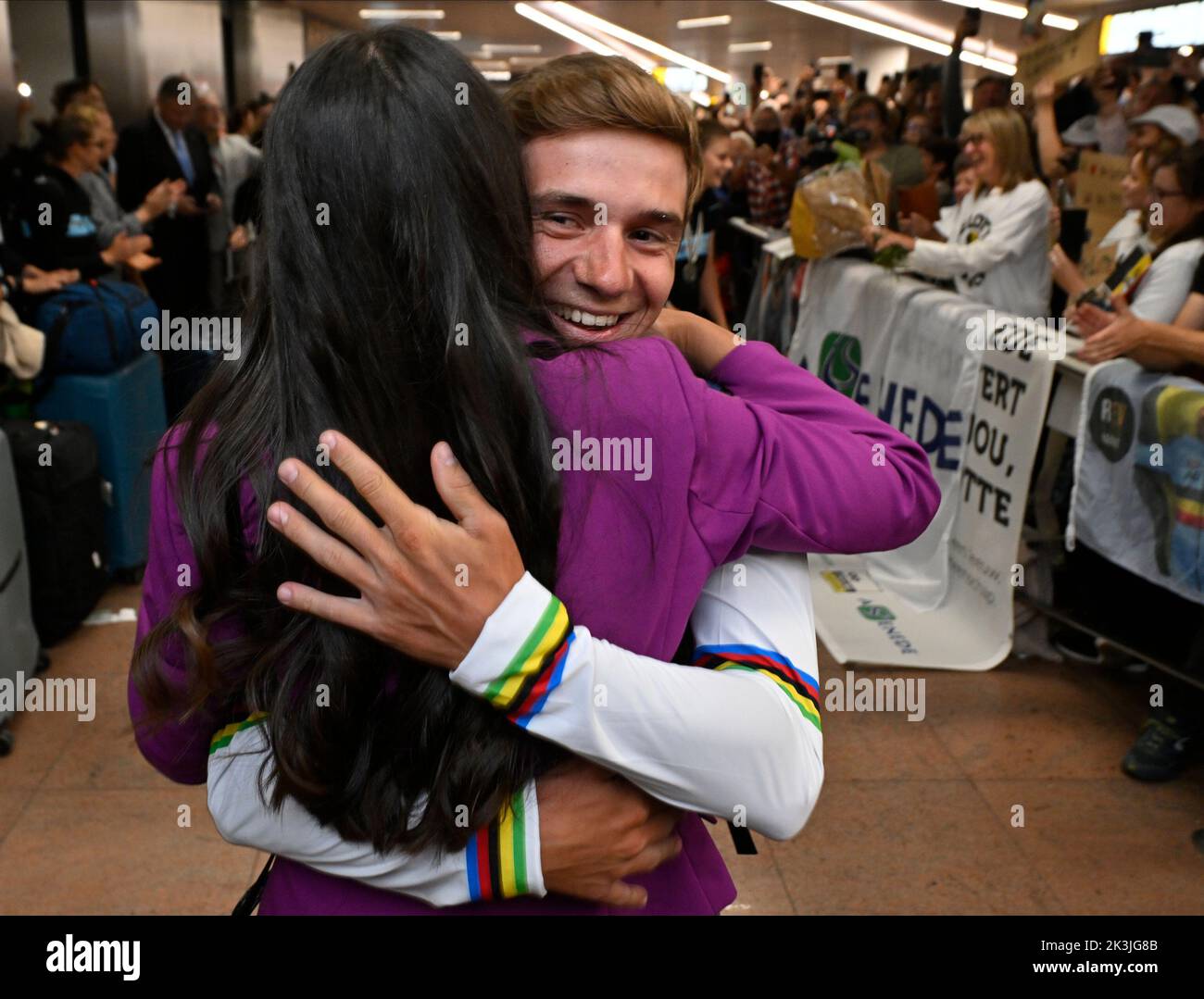 Belgian new world champion Remco Evenepoel and Remco's girlfriend Oumi ...
