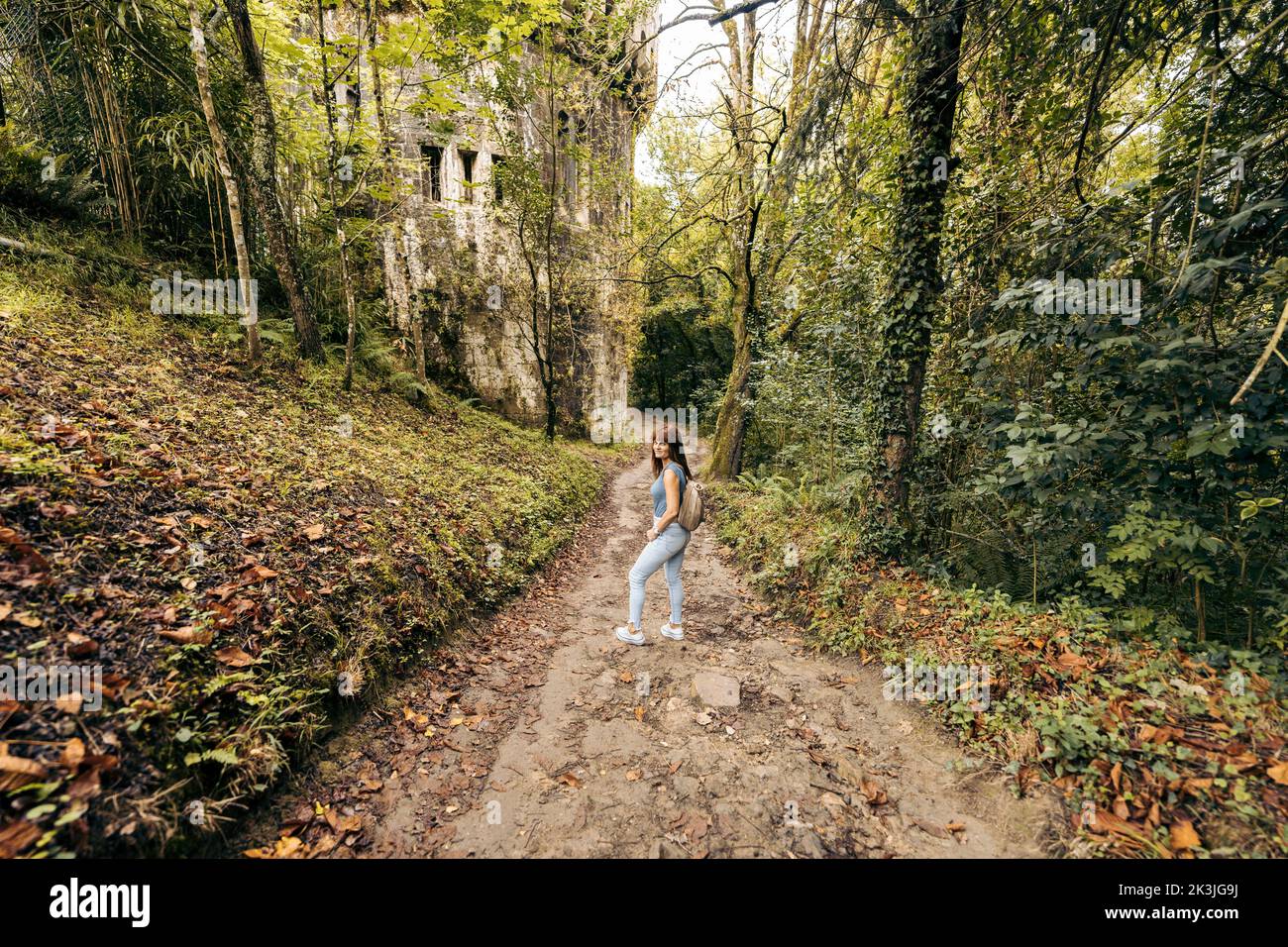 portrait of a woman in the middle of a trail Stock Photo - Alamy
