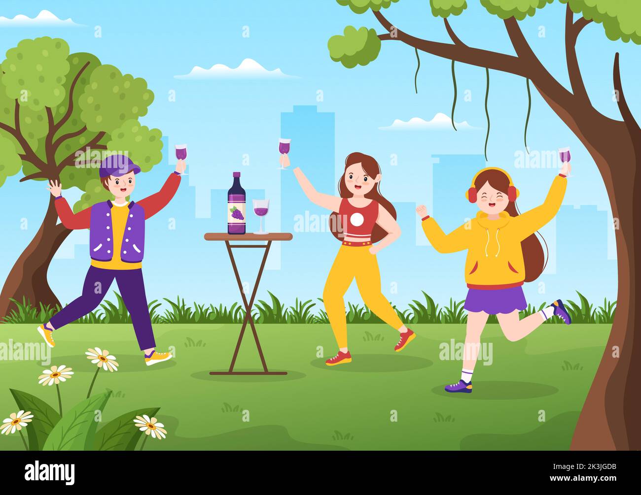 Wine Party Template Hand Drawn Cartoon Flat Illustration with People ...