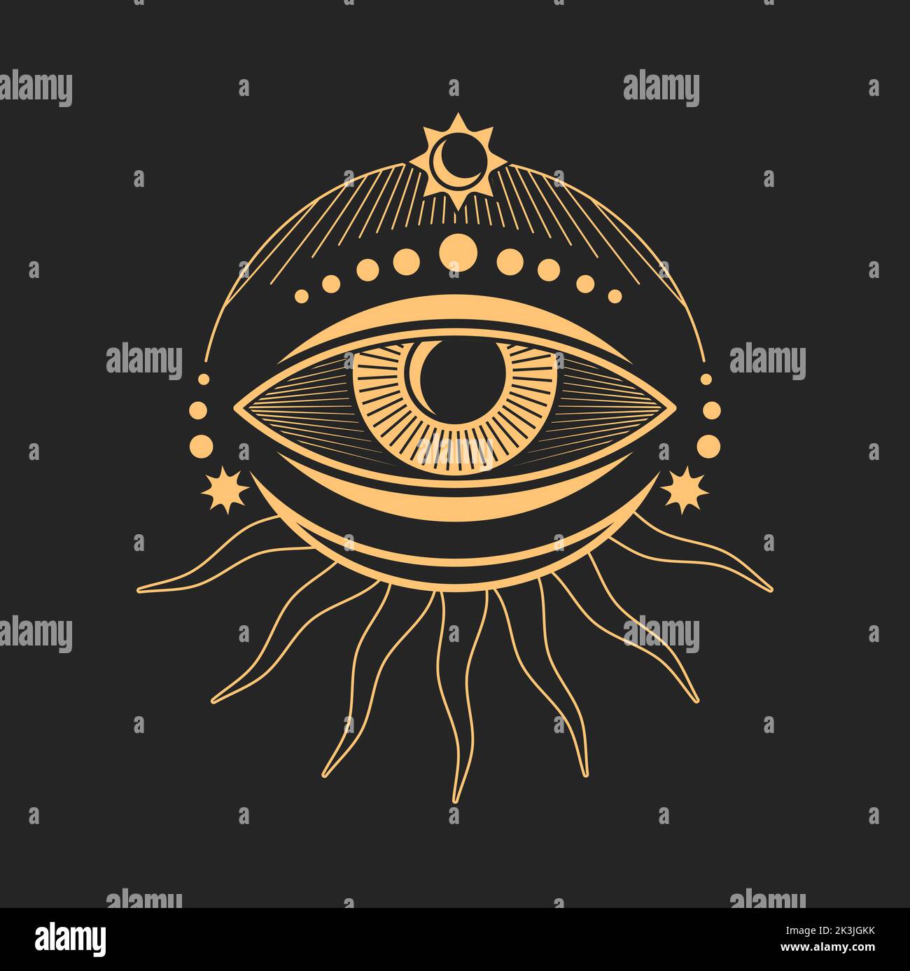 Prediction eye, tarot magic symbol, ethnic amulet. Vector tattoo eye with moon, occultism ...